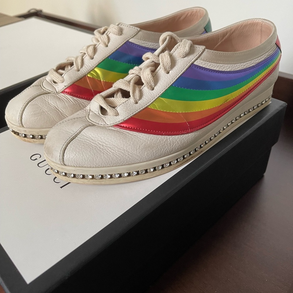 Gucci White Crystal Rainbow Sneakers - Gem